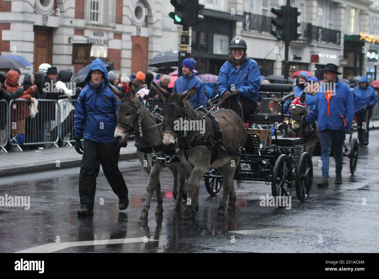 Participants ride on a donkey Breed Society lead donkeys along the ...