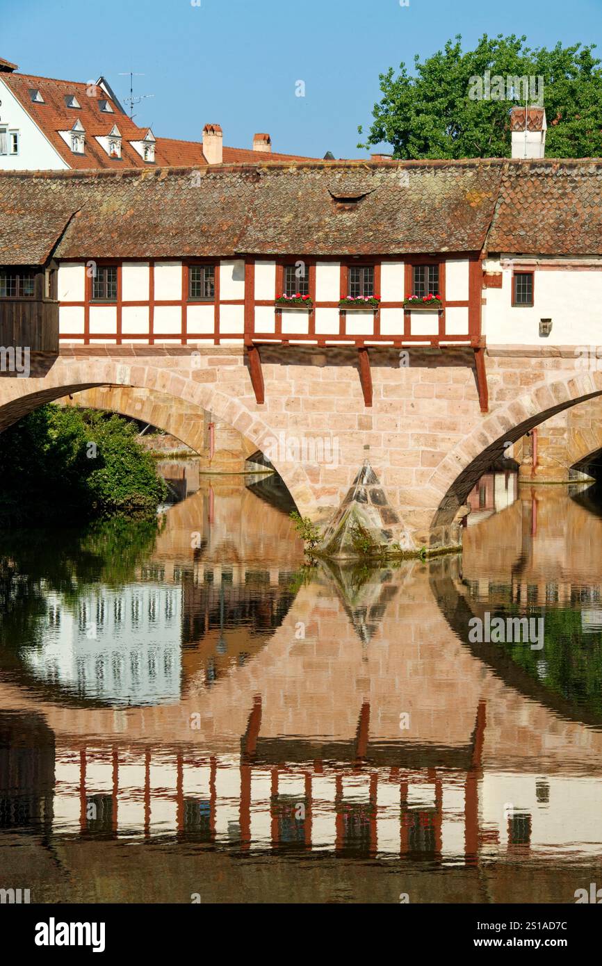 Germany, Bavaria, Franconia, Nuremberg, Old town, along Pegnitz River ...