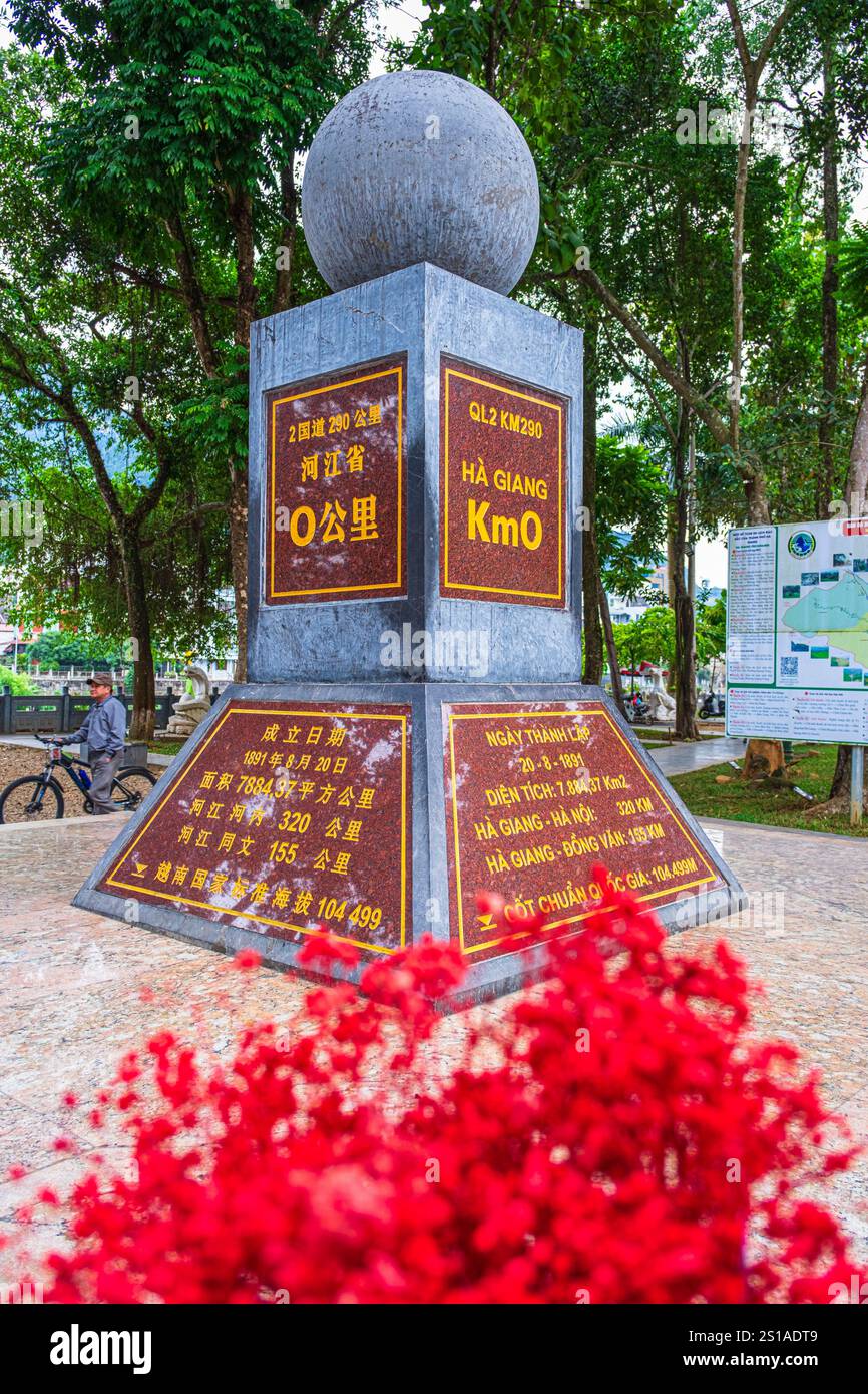 Vietnam, Ha Giang Province, Ha Giang, km zero marker of the Happiness ...