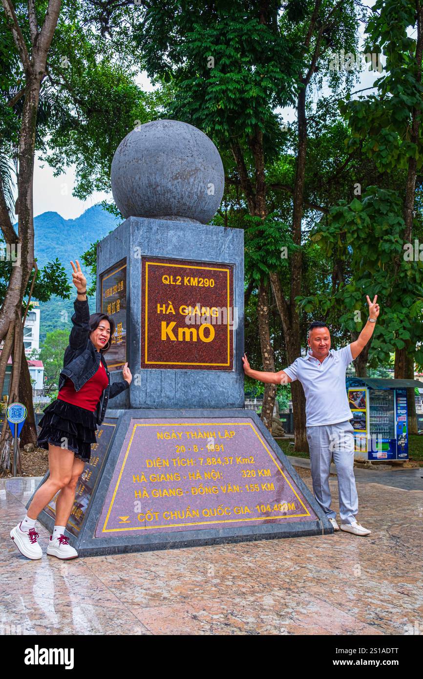 Vietnam, Ha Giang Province, Ha Giang, km zero marker of the Happiness ...