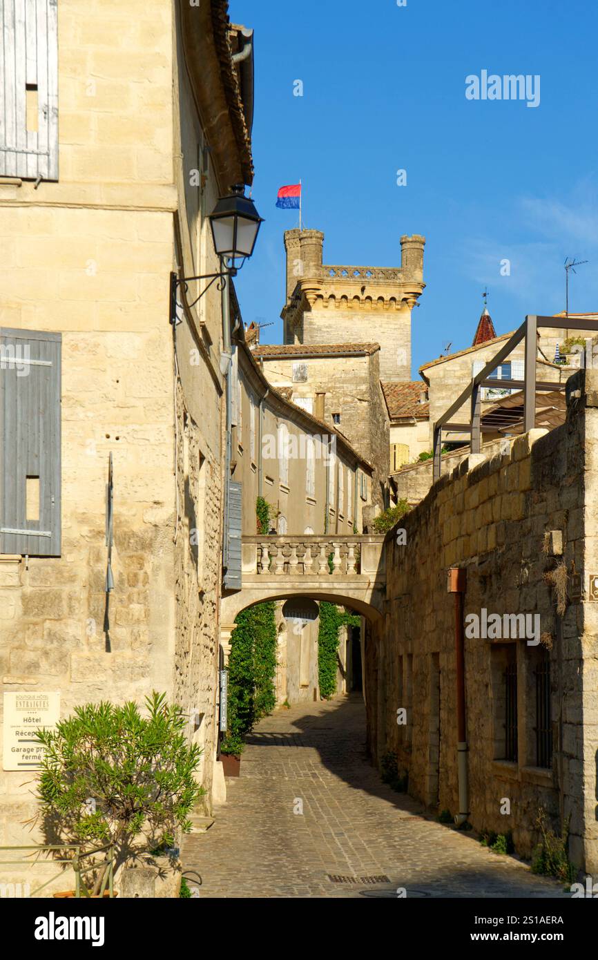 France, Gard, Pays d'Uzege, Uzes, Rue de la Calade and the Bermonde ...