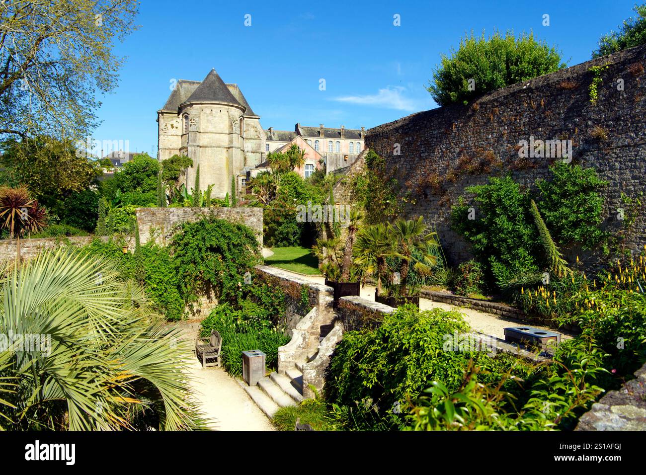 France, Finistere, Quimper, Retirement Garden and the Jesuit Chapel in ...