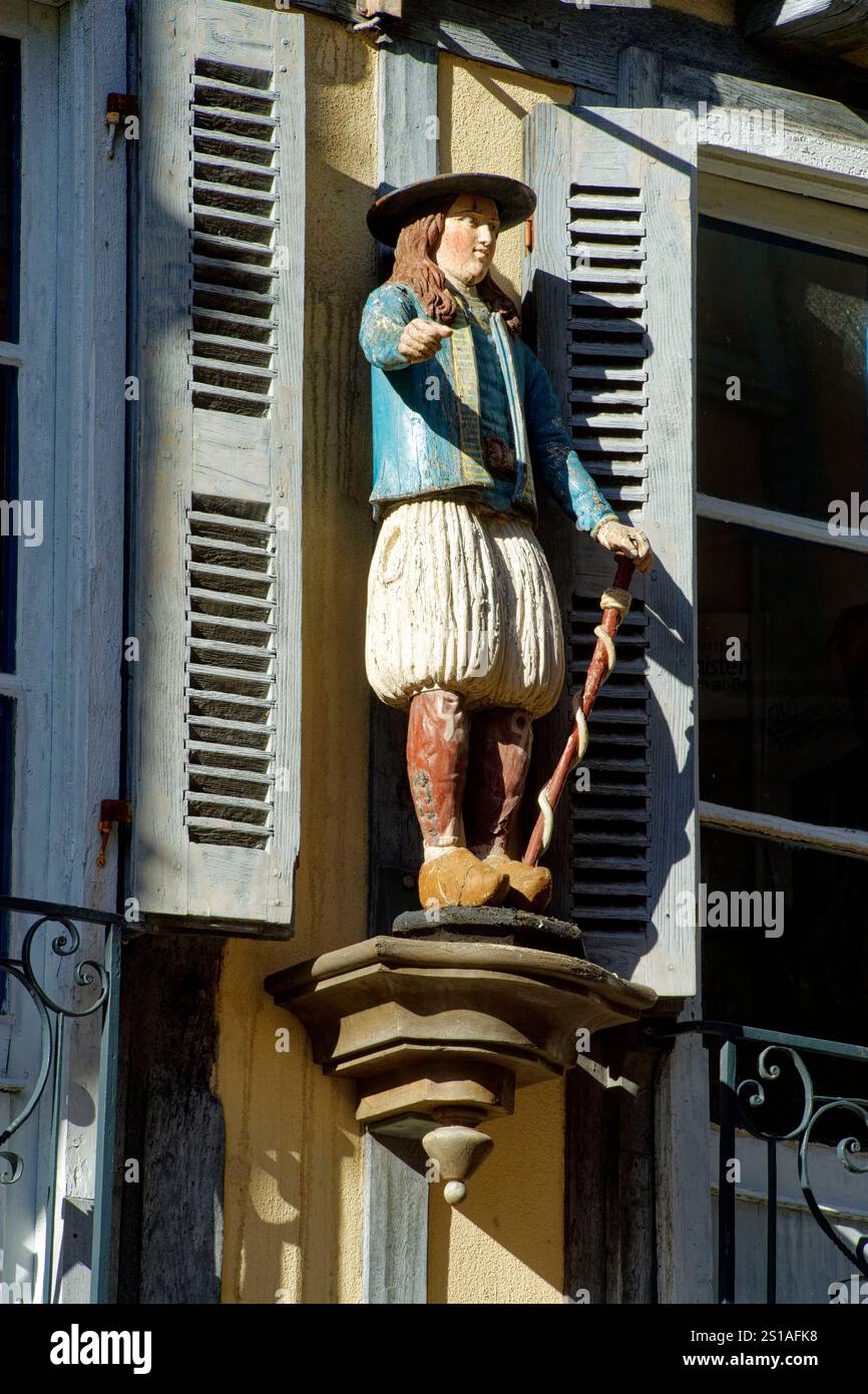 France, Finistere, Quimper, rue Kereon street, statue of a Breton man ...