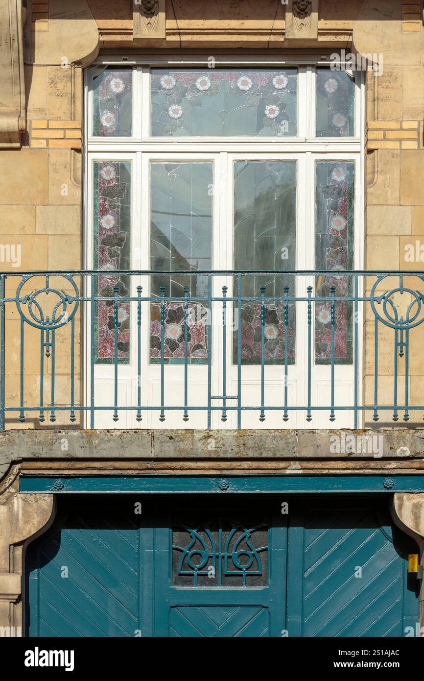 France, Meurthe et Moselle, Nancy, stained glass window in Art Nouveau ...
