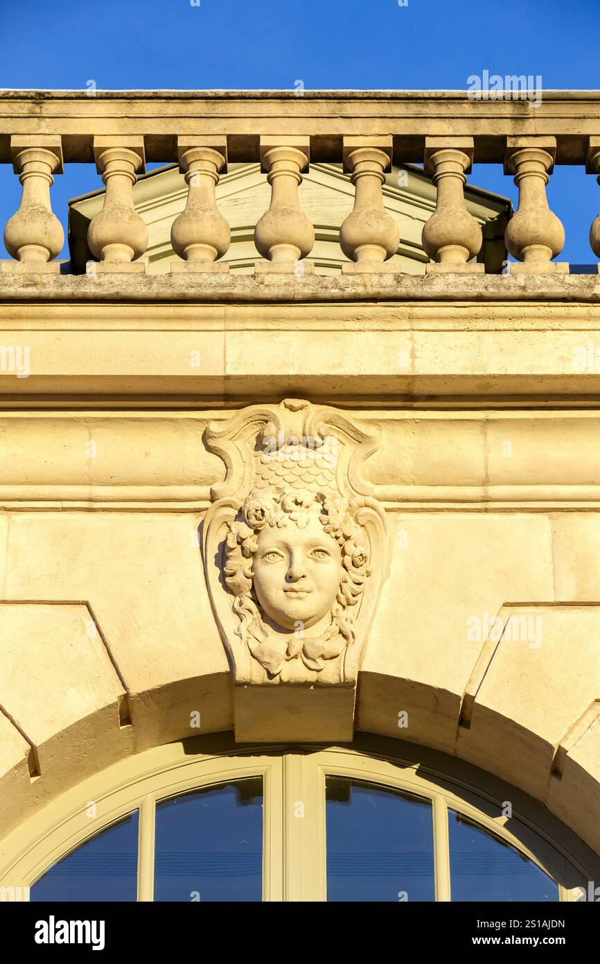 France, Meurthe et Moselle, Nancy, mascaron ornament on a facade of ...