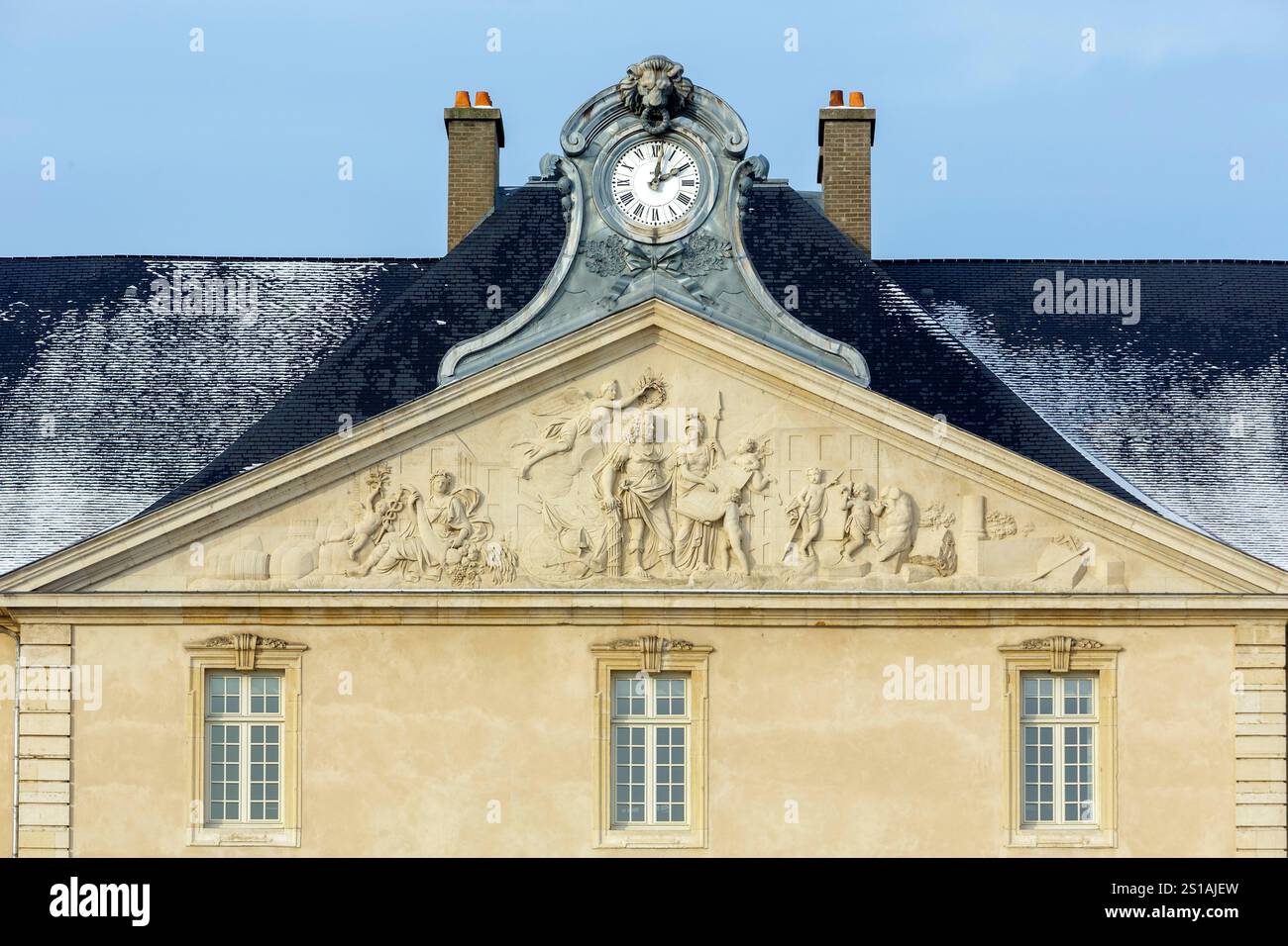 France, Meurthe-et-Moselle, Nancy, facade and pediment of former Thiry ...