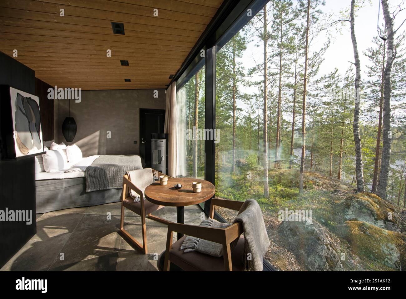 Finland, Lake district, lac Saimaa, Rantasalmi, contemporary villa at ...