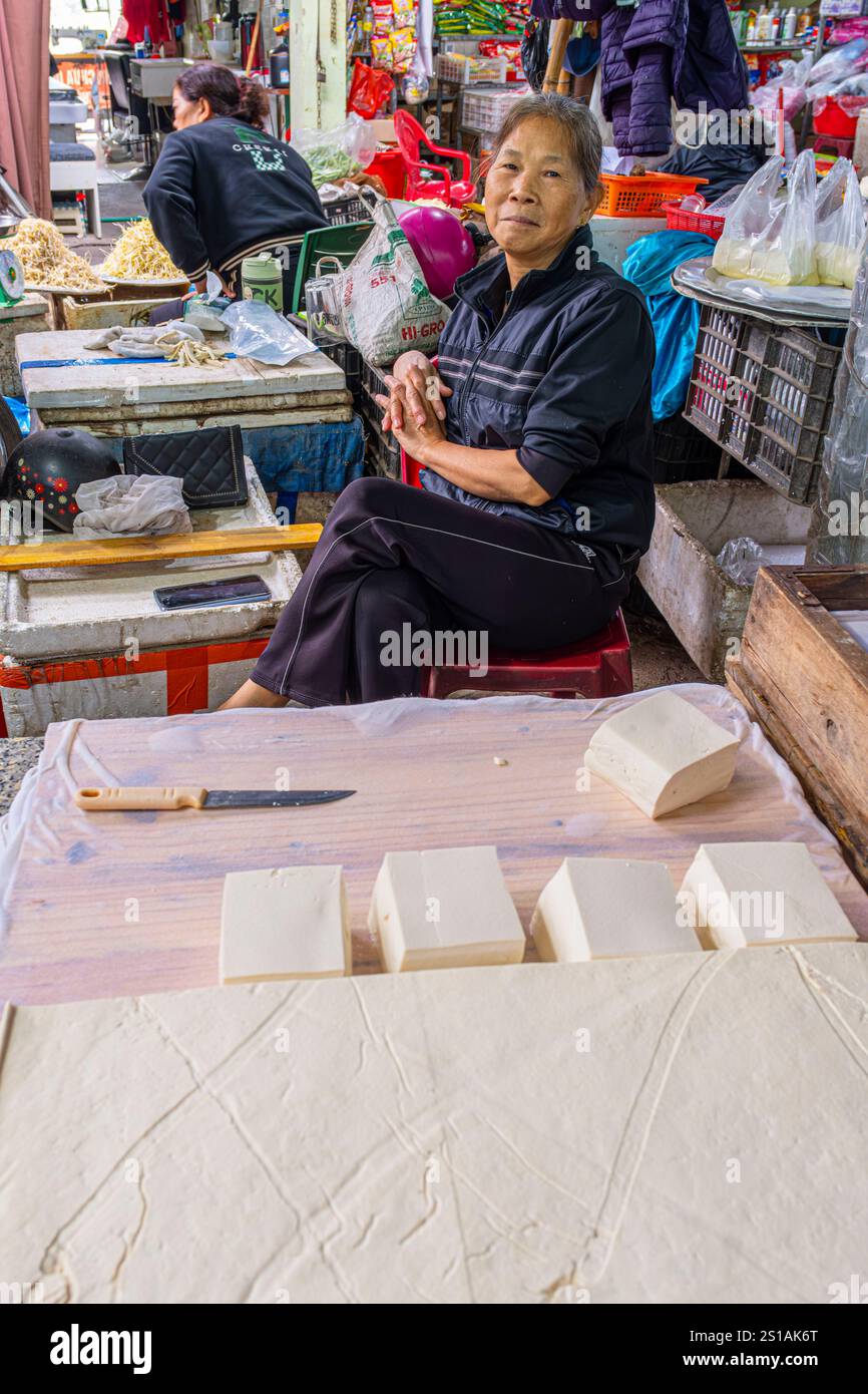 Vietnam, Cao Bang Province, Cao Bang, tofu stall at Cho Xanh market ...