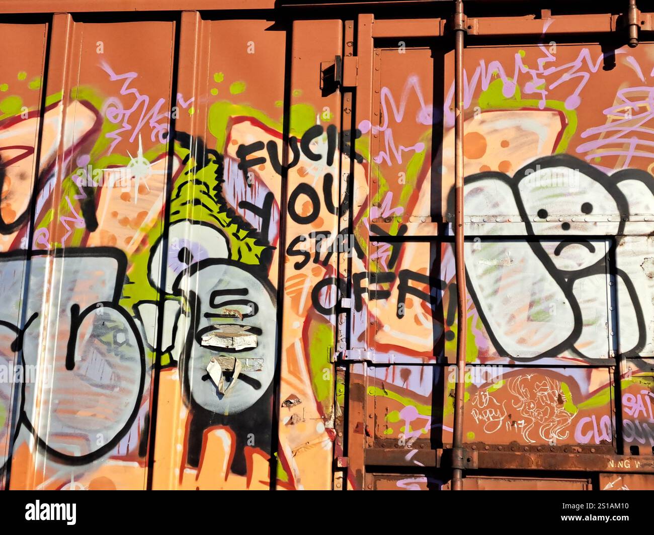 Graffiti tagged on rail cars on Station Street in downtown Saint John ...