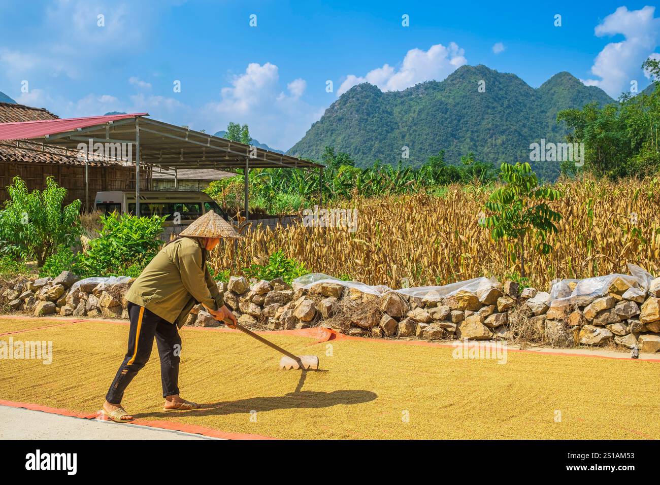 Vietnam, Lang Son province, Bac Son valley surrounded by a karst ...
