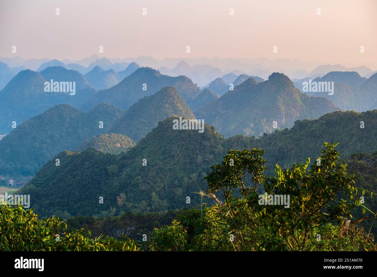 Vietnam, Lang Son province, Bac Son valley surrounded by a karst ...