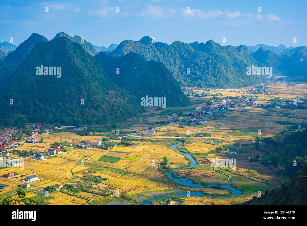 Vietnam, Lang Son province, Bac Son valley surrounded by a karst ...