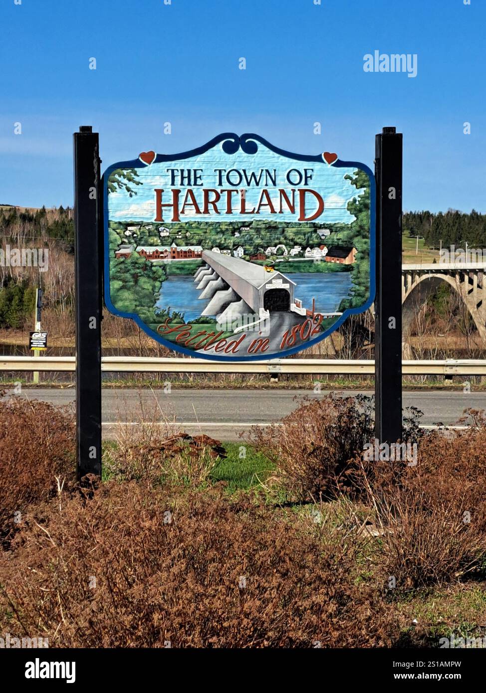 Welcome to the town of Hartland sign in New Brunswick, Canada Stock ...