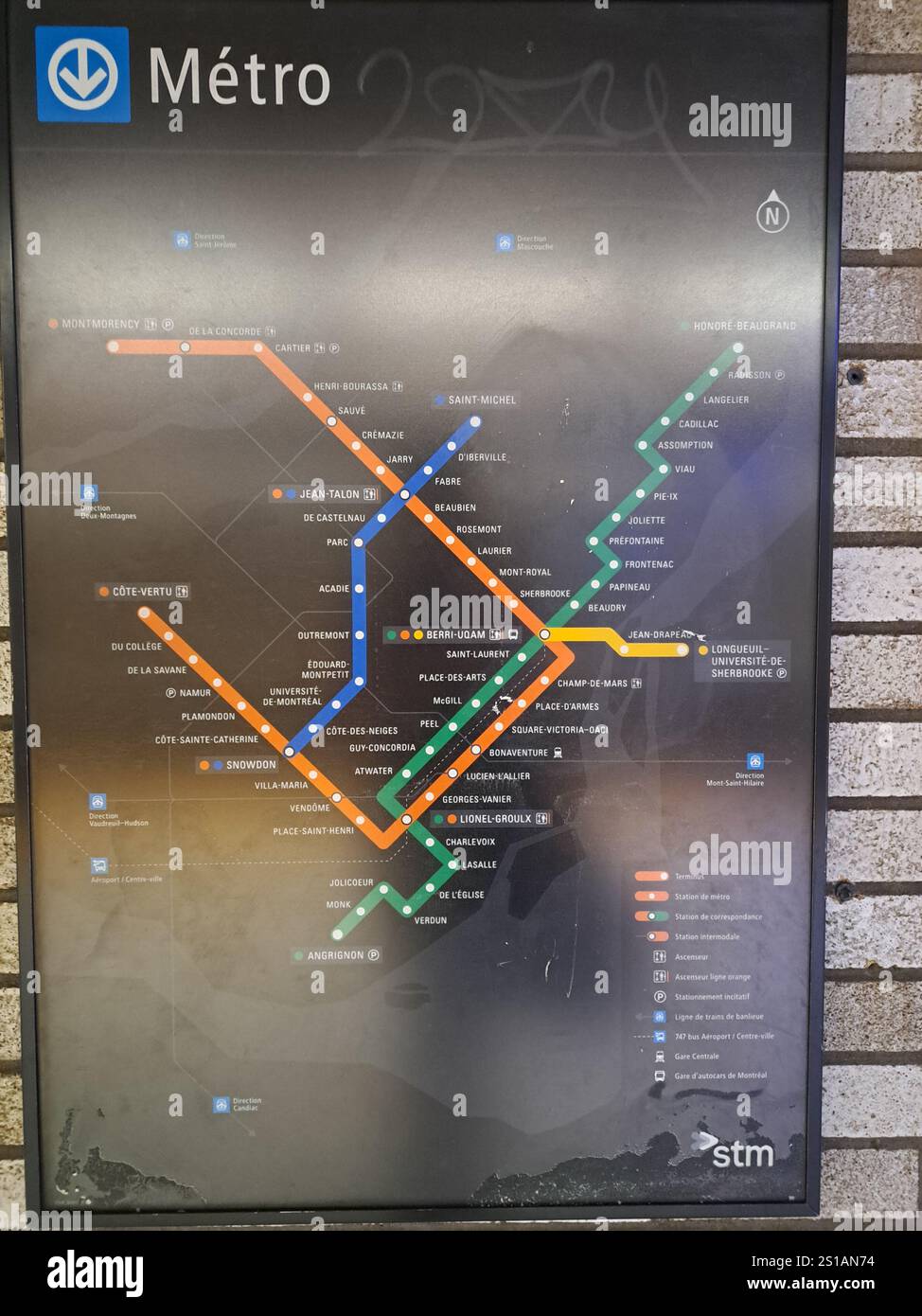 Metro map sign inside Square-Victoria-OACI Metro station in Montreal ...