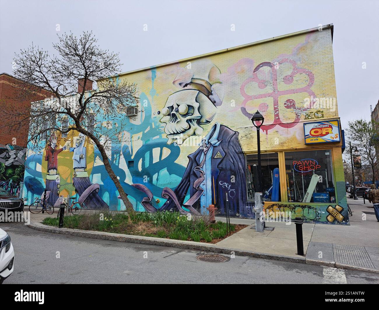 Skeleton mural on Saint-Cuthbert Street in downtown Montreal, Quebec ...