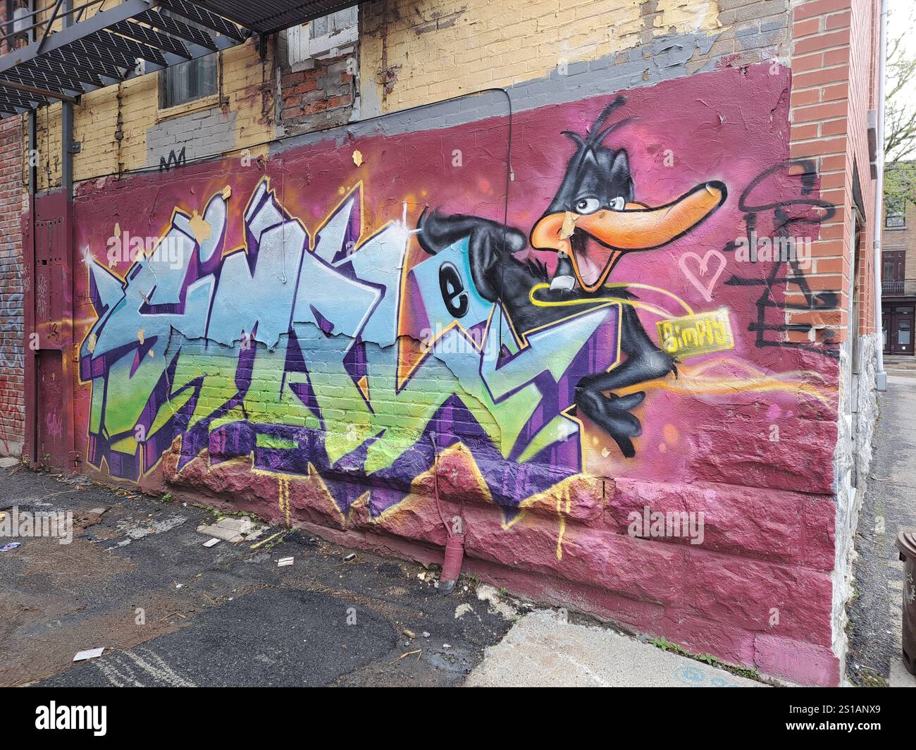 Simply duck character mural in an alley near Saint-Laurent Boulevard in ...
