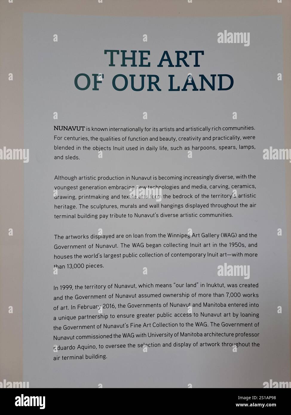 Art of our land sign for artwork displayed at Iqaluit International ...