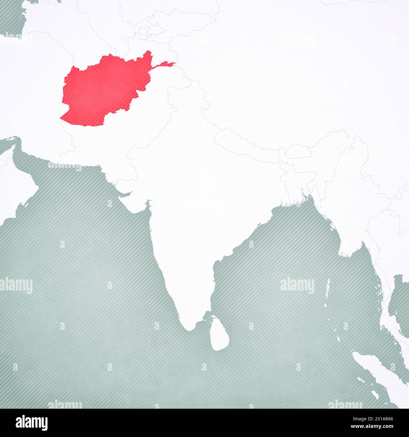Afghanistan on the map of South Asia with softly striped vintage ...