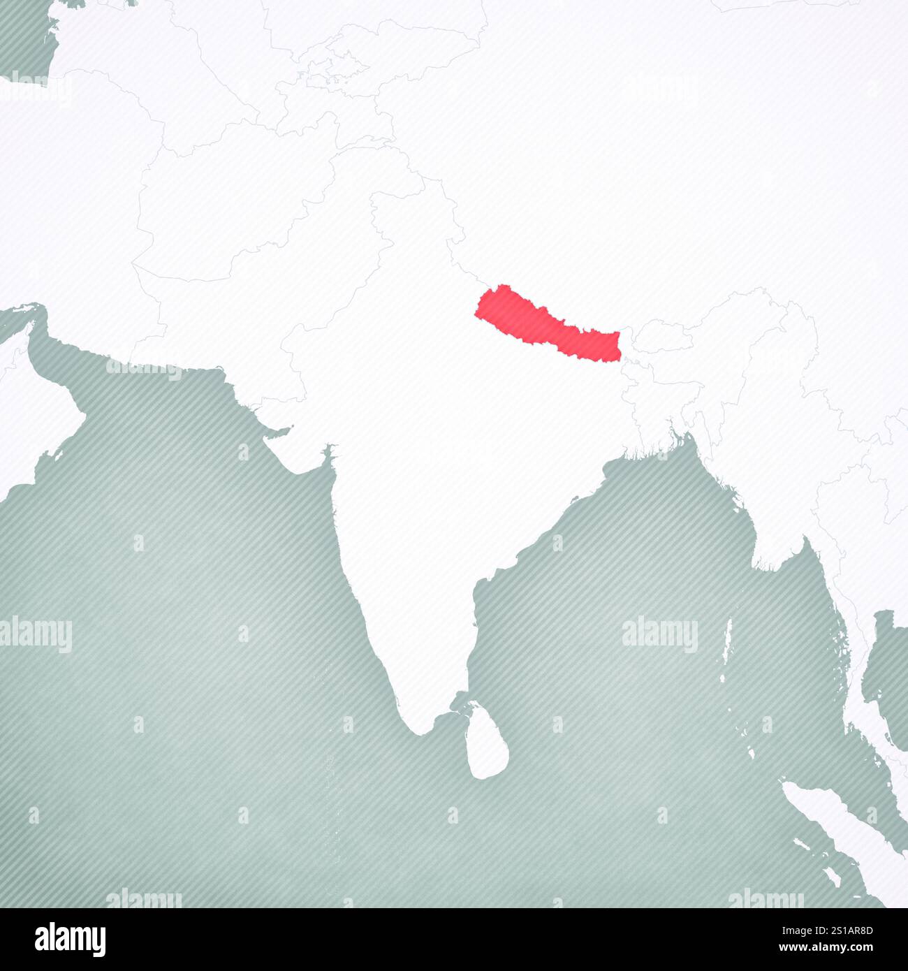 Nepal on the map of South Asia with softly striped vintage background ...