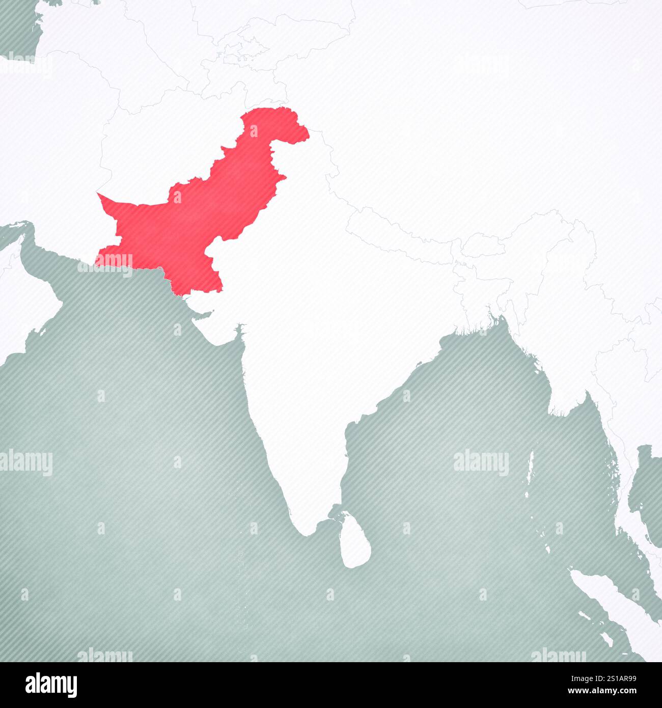 Pakistan on the map of South Asia with softly striped vintage ...