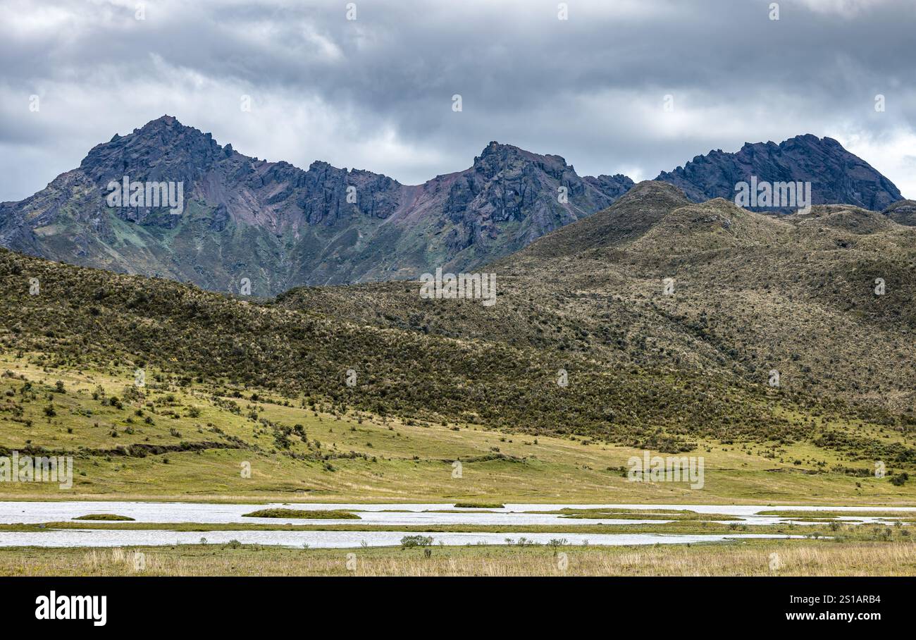 Ruminahui volcano above Limpiopungo lagoon or lake, Cotopaxi National ...