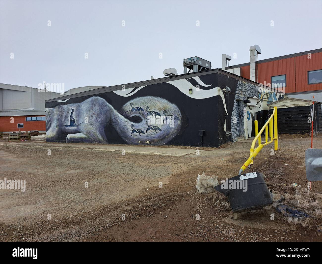 Sled dog and musher mural at Qikiqtani General Hospital in Iqaluit ...