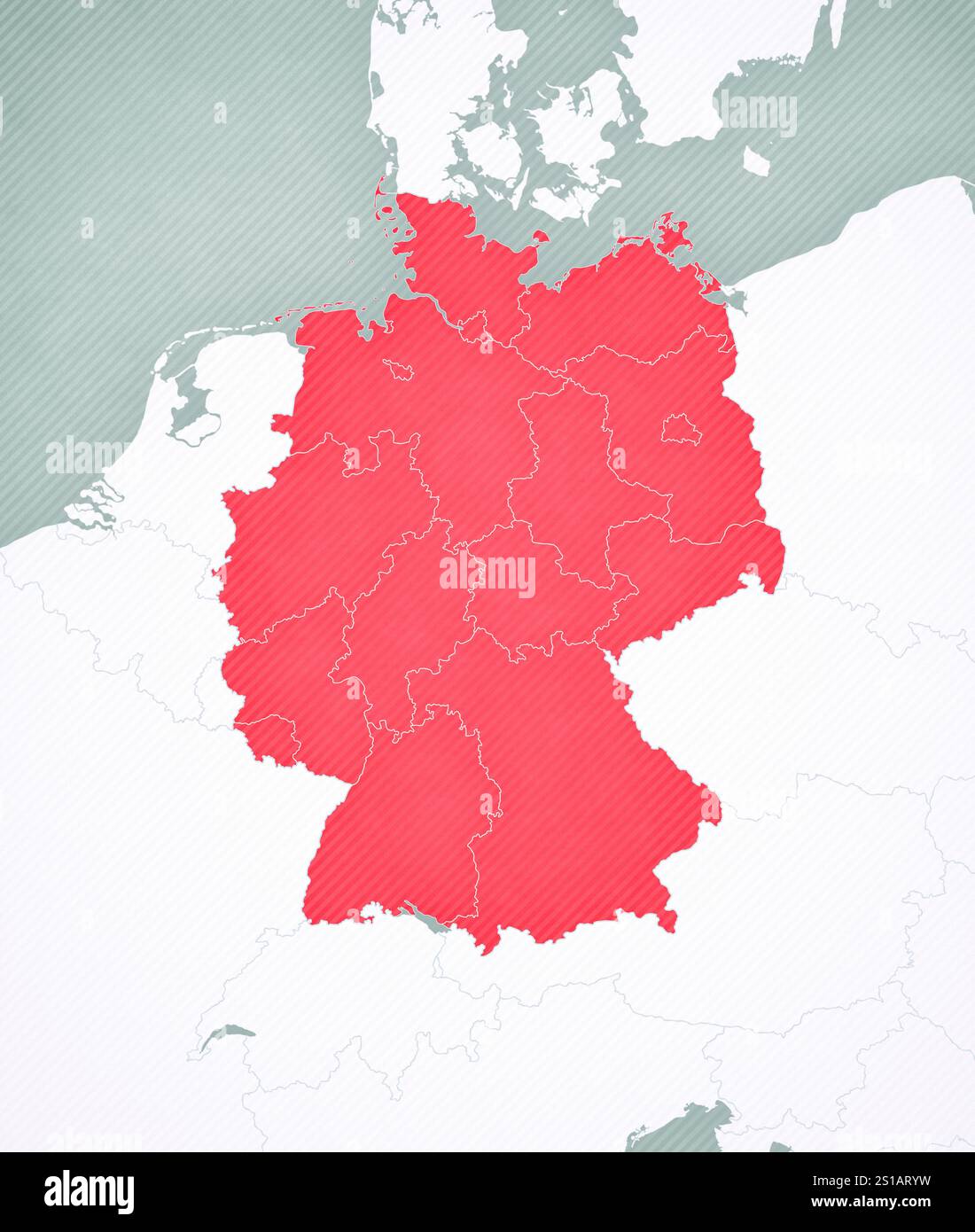 Map of Germany with the borders of the states with softly striped ...