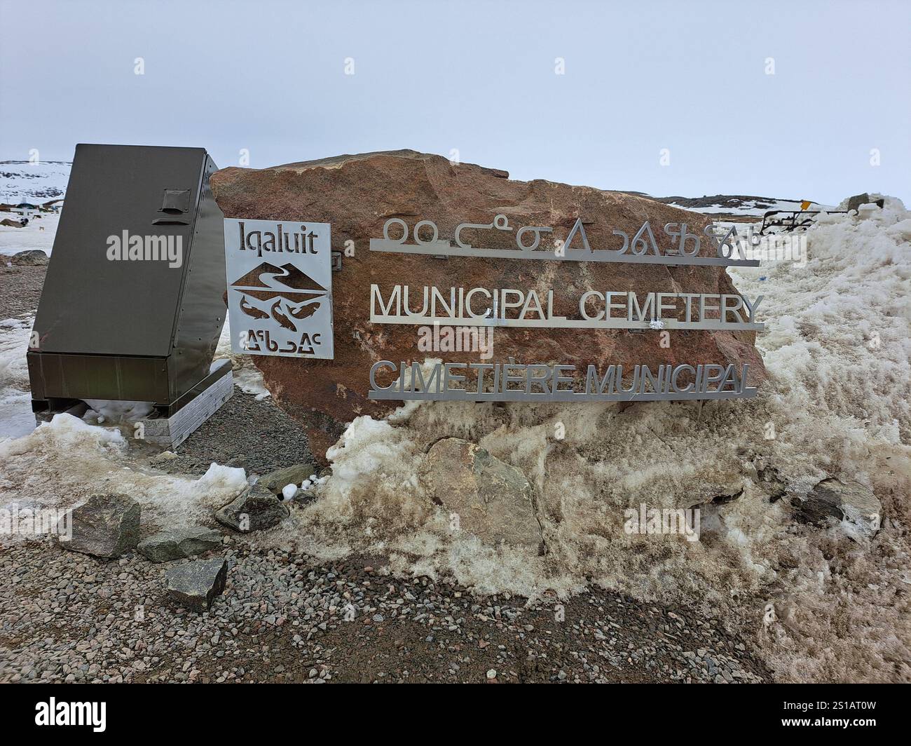 Bilingual Iqaluit Municipal Cemetery sign in English and Inuktitut in ...