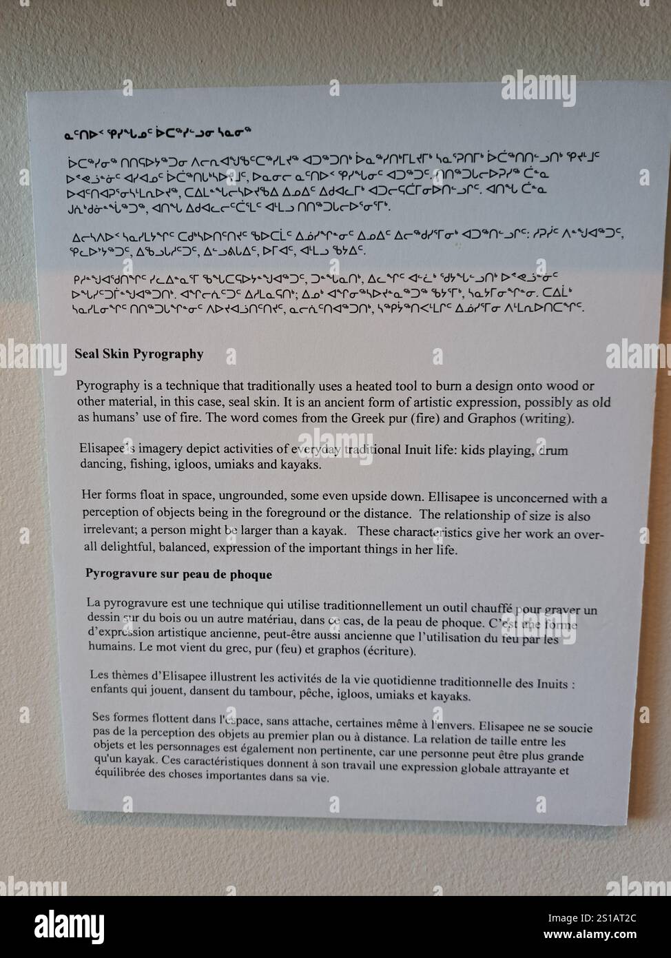 Seal skin pyrography sign in the Legislative Assembly of Nunavut in ...
