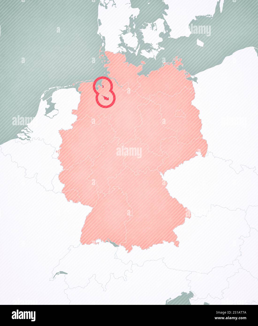 Bremen on the map of Germany with softly striped vintage background ...
