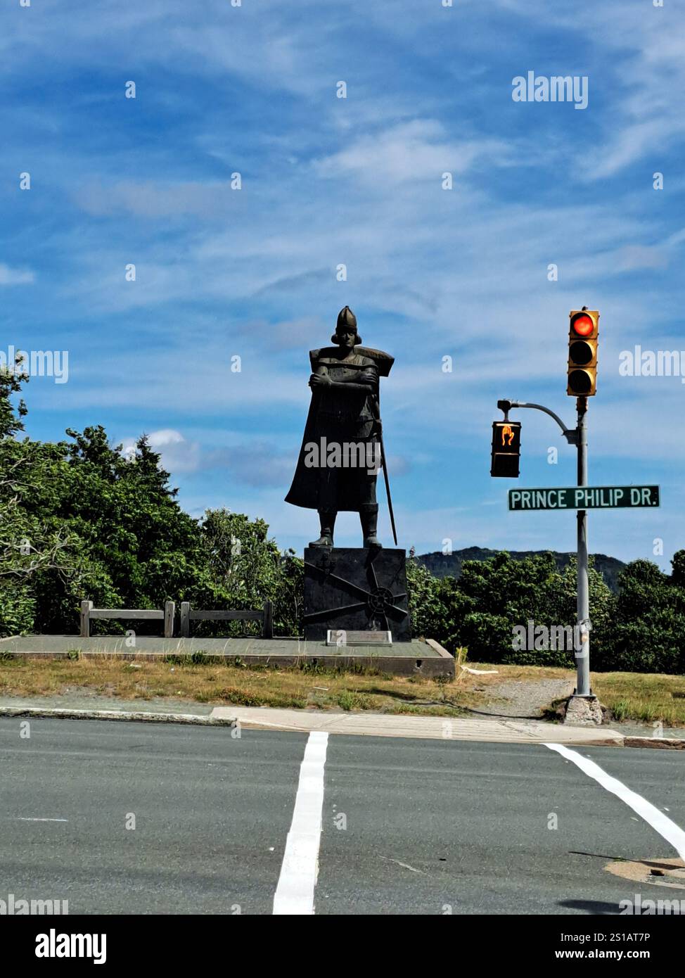 Statue of Gaspar Corte-Real Portuguese explorer on Prince Philip Drive ...
