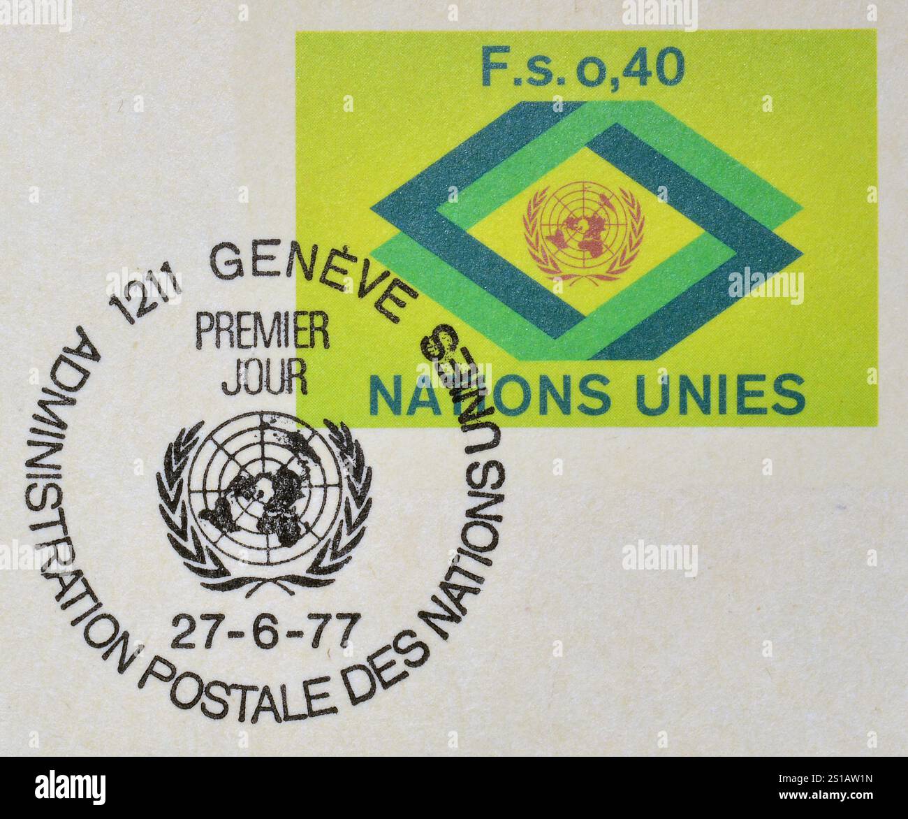 Cancelled postage stamp printed by United Nations, that promotes United ...