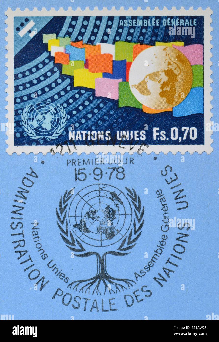 Cancelled postage stamp printed by United Nations, that shows General ...