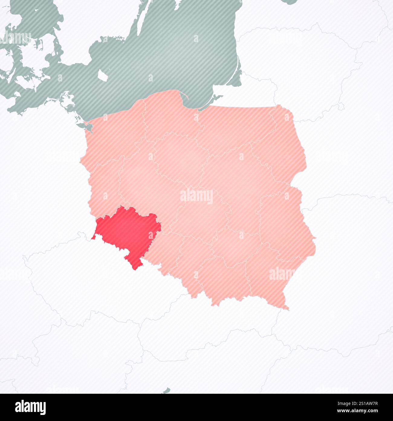 Lower Silesia on the map of Poland with softly striped vintage ...