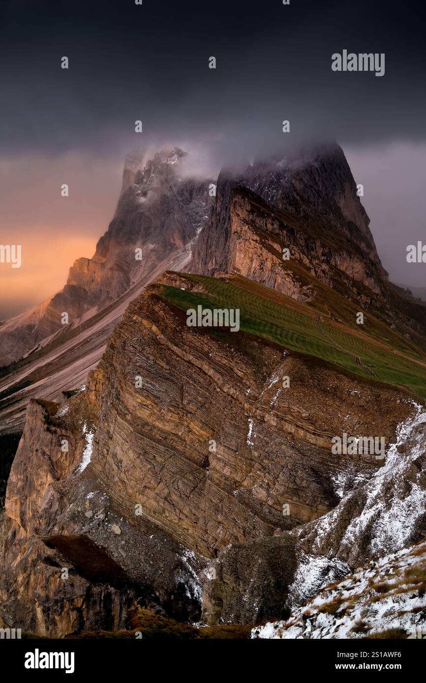 Seceda mountain, Dolomites, Alps Italy. Impressive sharp peaks of the ...