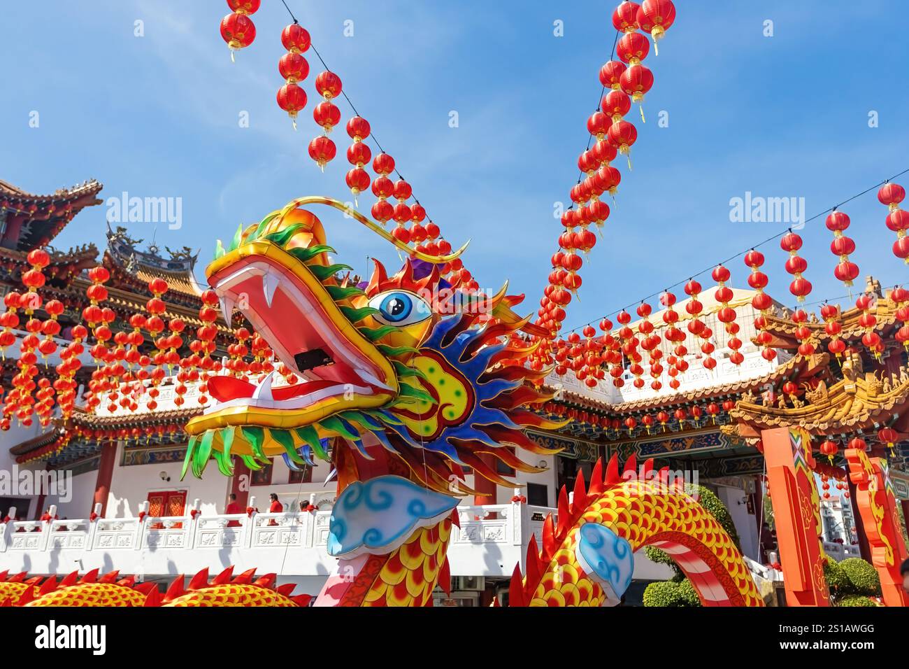 Traditional Chinese dragon installation in Chinese temple with Lunar ...