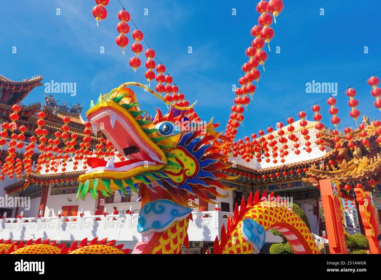 Traditional Chinese dragon installation in Chinese temple with Lunar ...