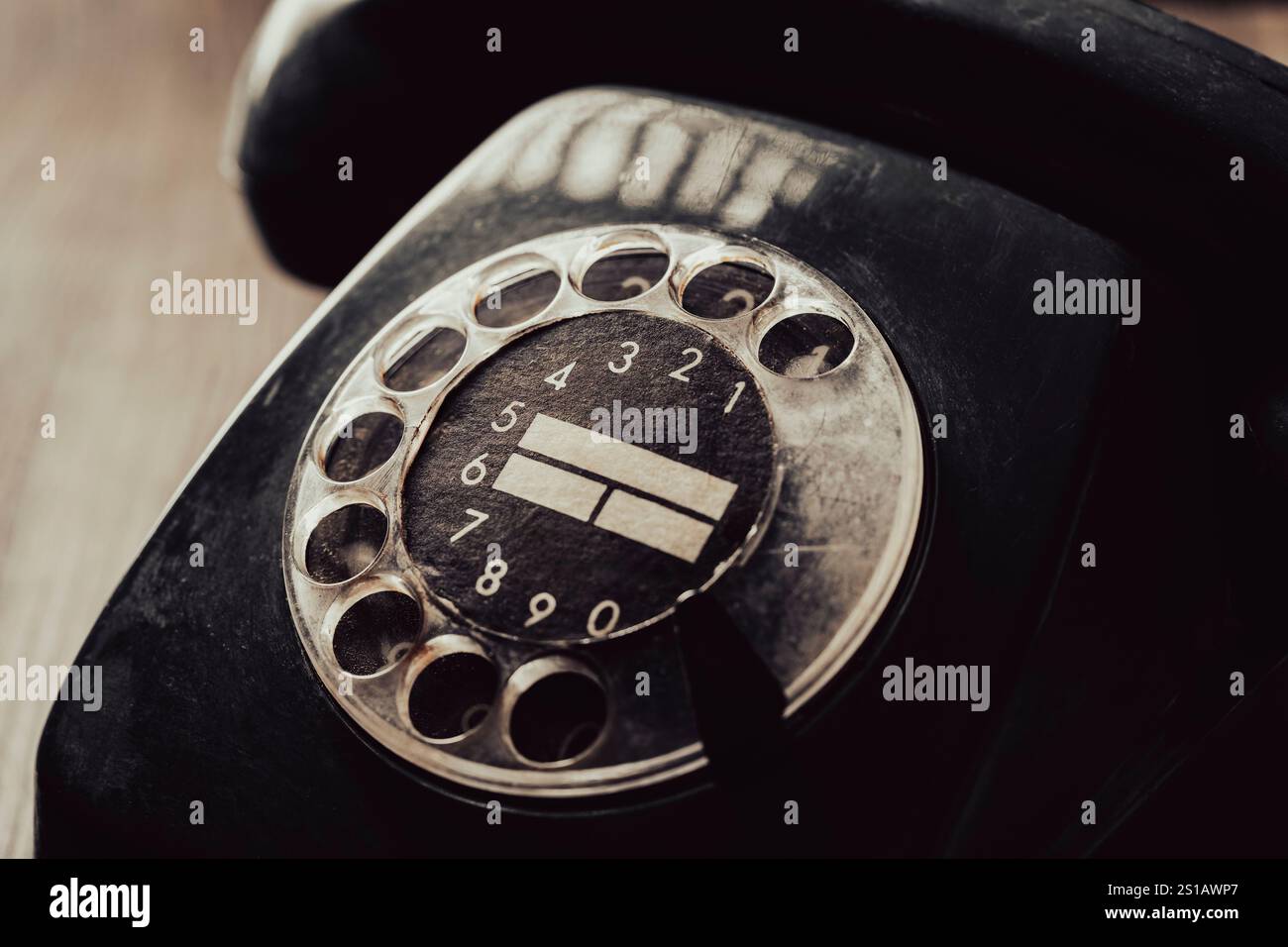 Retro phone with rotary dial. Vintage telephone old style, close up ...
