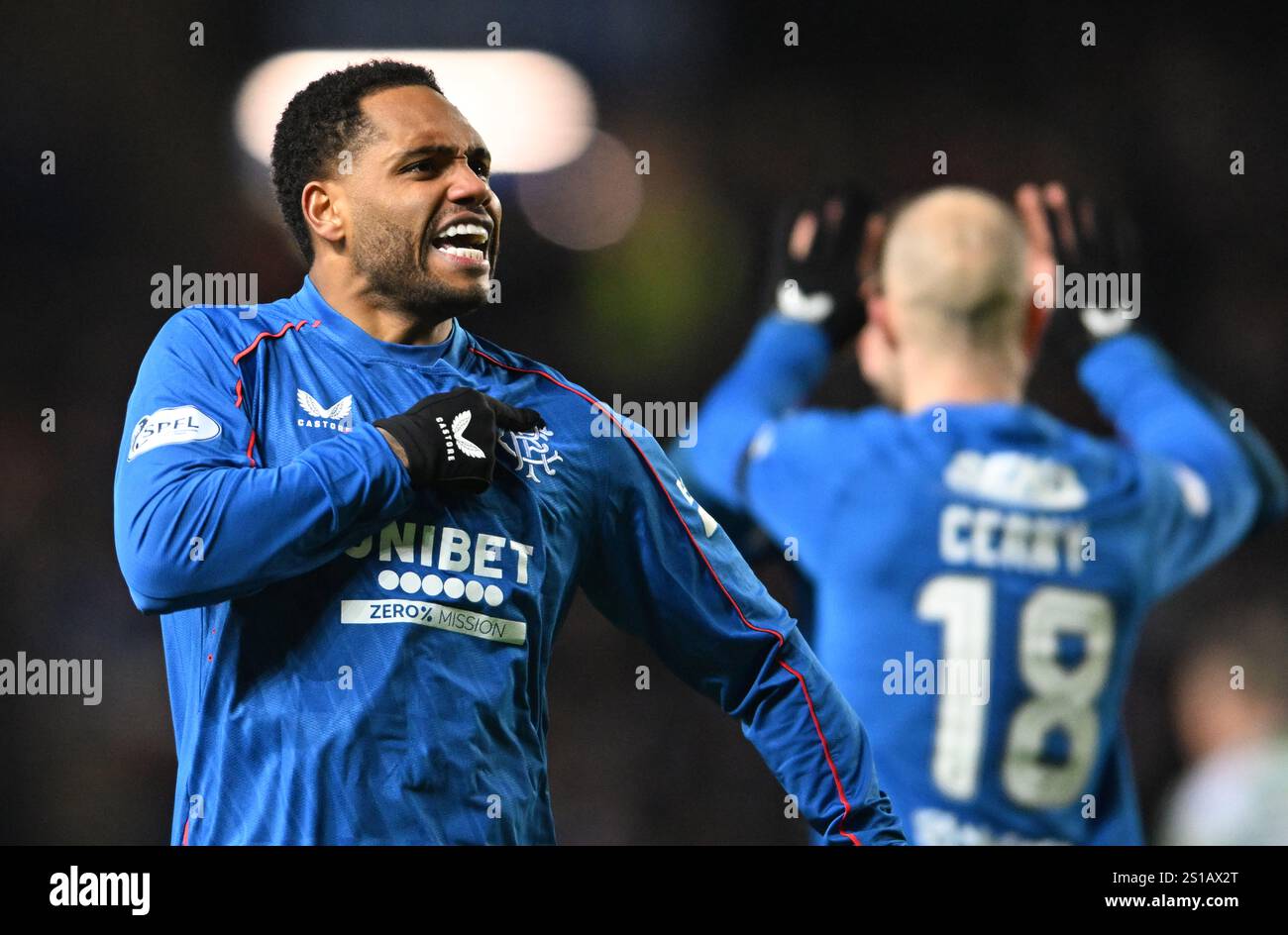Glasgow, UK. 2nd Jan, 2025. Danilo of Rangers scores his sides third ...