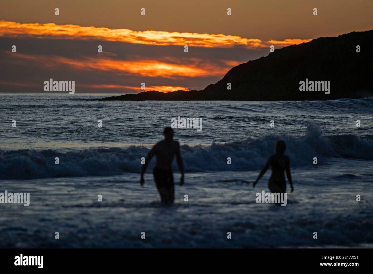 Swansea, UK. 02nd Jan, 2025. Swimmers brave the chilly seas at Langland ...