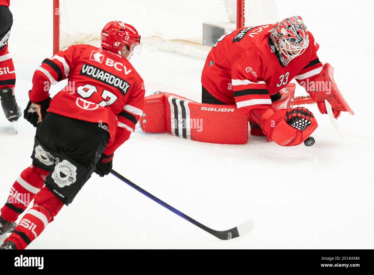 Lausanne, Switzerland. , . Kevin Pasche (goalkeeper) of Lausanne HC #33 ...