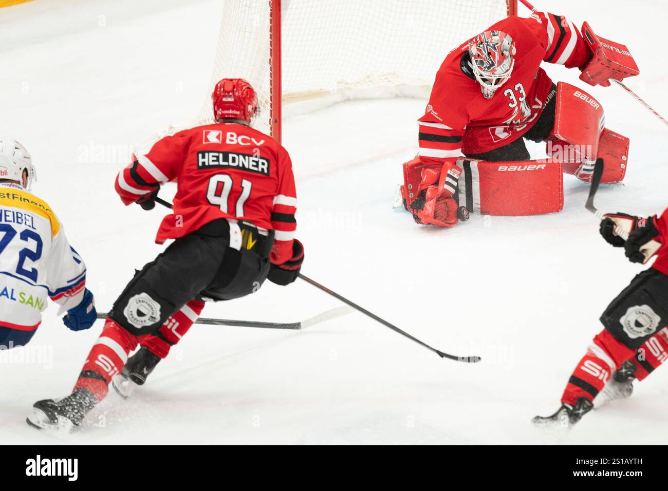 Lausanne, Switzerland. , . Kevin Pasche (goalkeeper) of Lausanne HC #33 ...