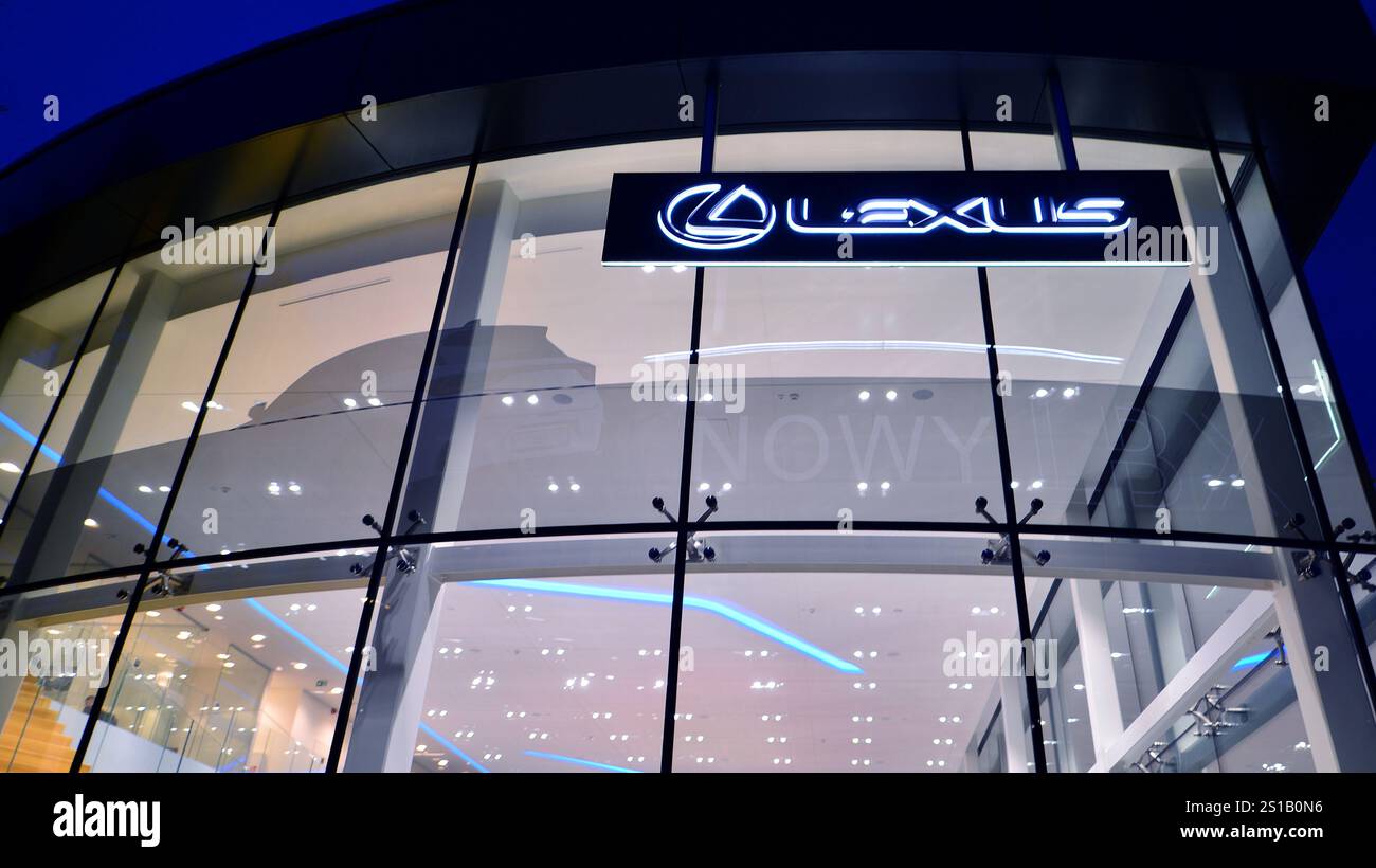 Warsaw, Poland. 2 January 2025. Lexus logo sign on glass wall. Lexus is ...