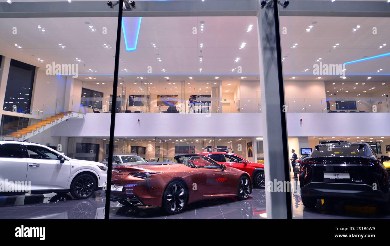 Warsaw, Poland. 2 January 2025. Night view Lexus cars in showroom ...