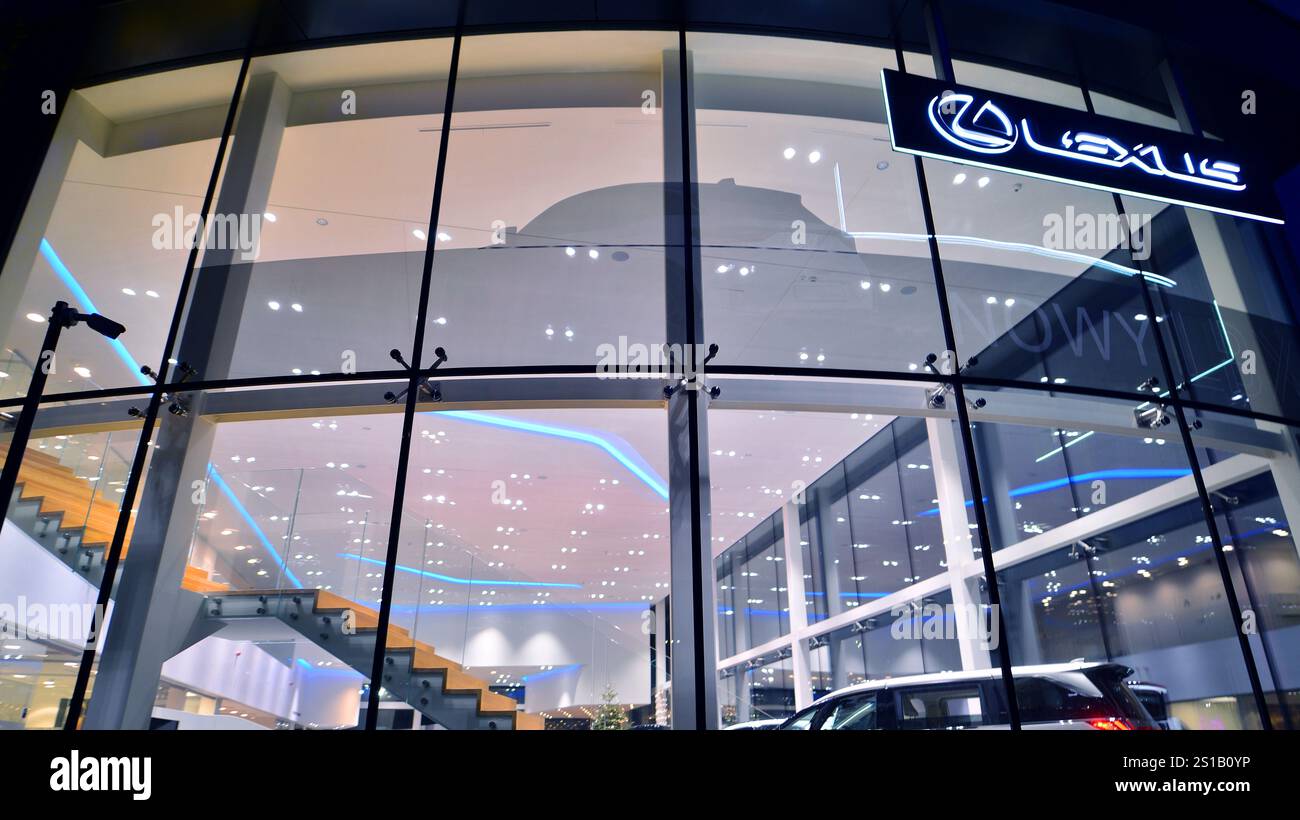 Warsaw, Poland. 2 January 2025. Lexus logo sign on glass wall. Lexus is ...