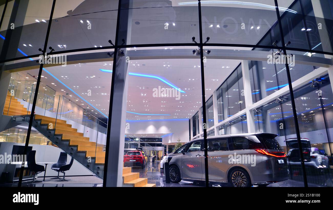 Warsaw, Poland. 2 January 2025. Night view Lexus cars in showroom ...