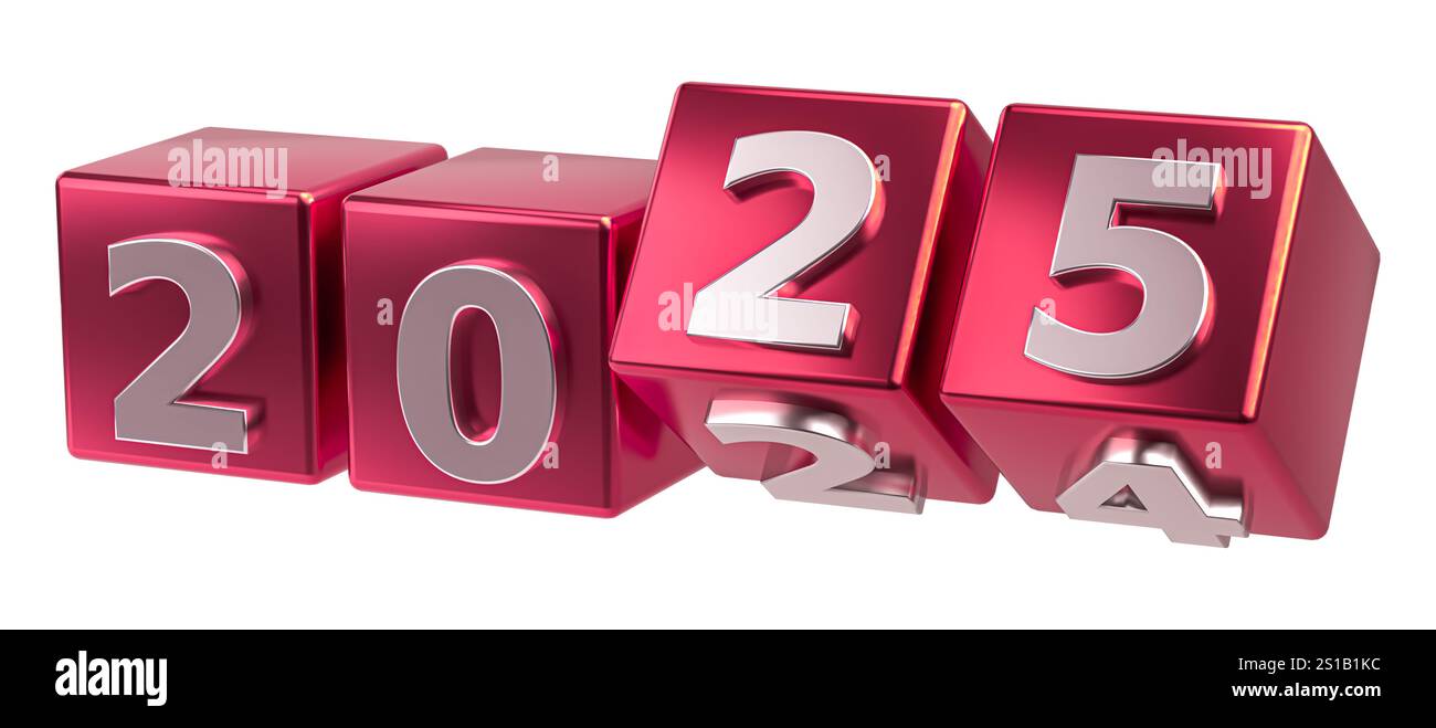 New year holiday concept. Cubes with number 2025 replace 2024. Abstract ...