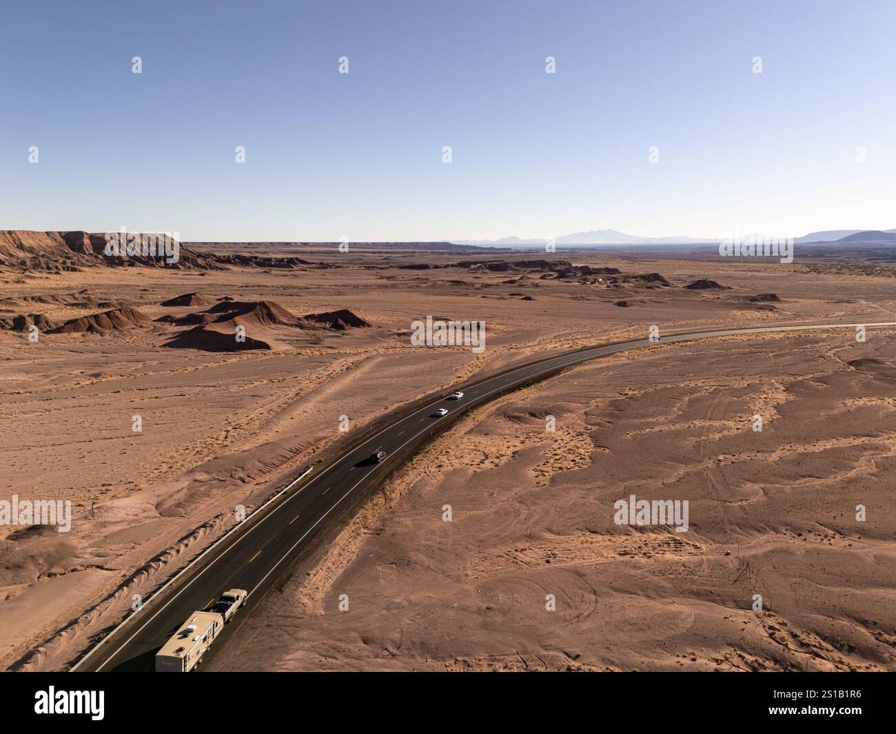 Aerial view of road US-160 in northern Arizona, arid high desert and ...