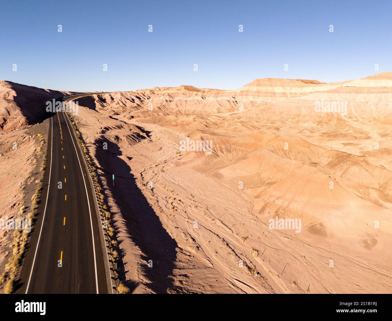 Aerial view of road US-160 in northern Arizona, arid high desert and ...