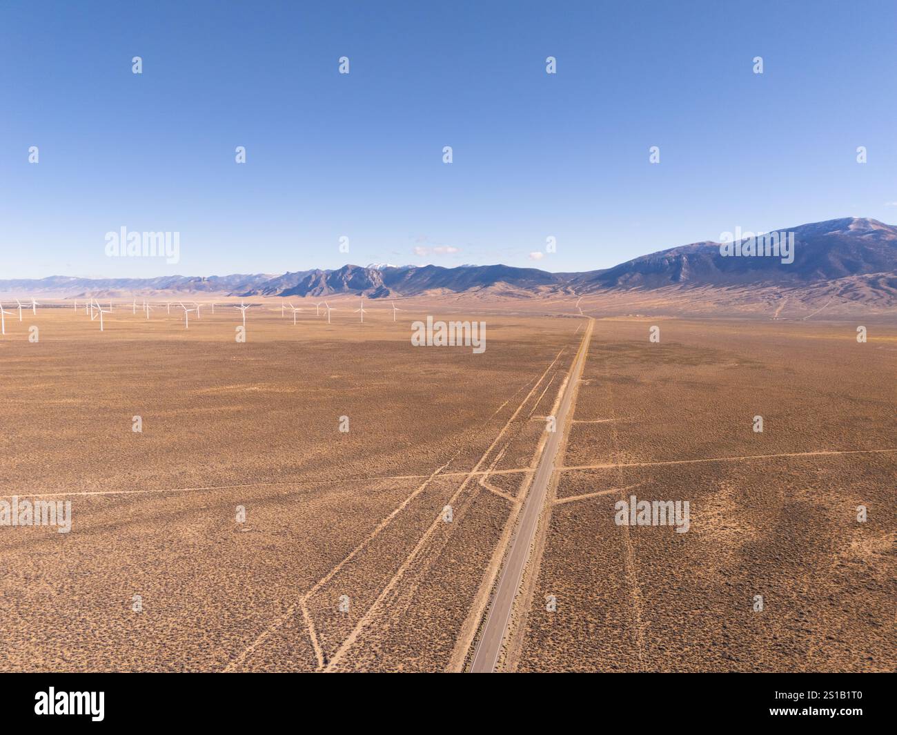 Aerial view of U.S. route 50, the loneliest road in the USA, and of a ...